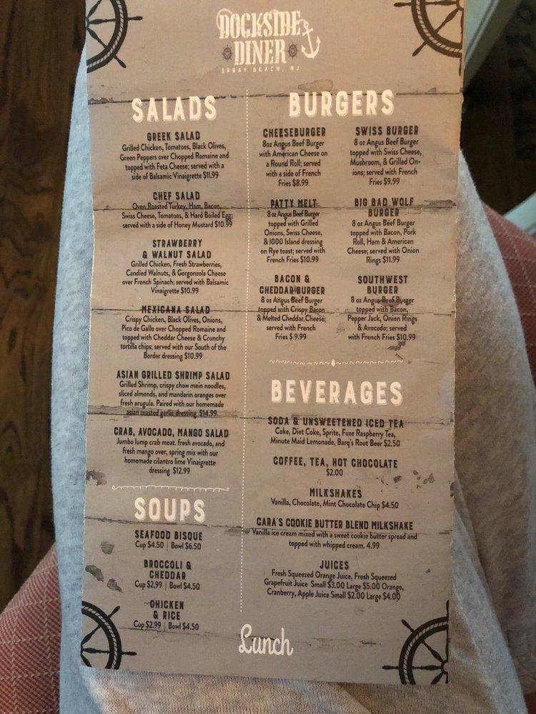 Menu at Dockside Diner cafe, Long Beach Township