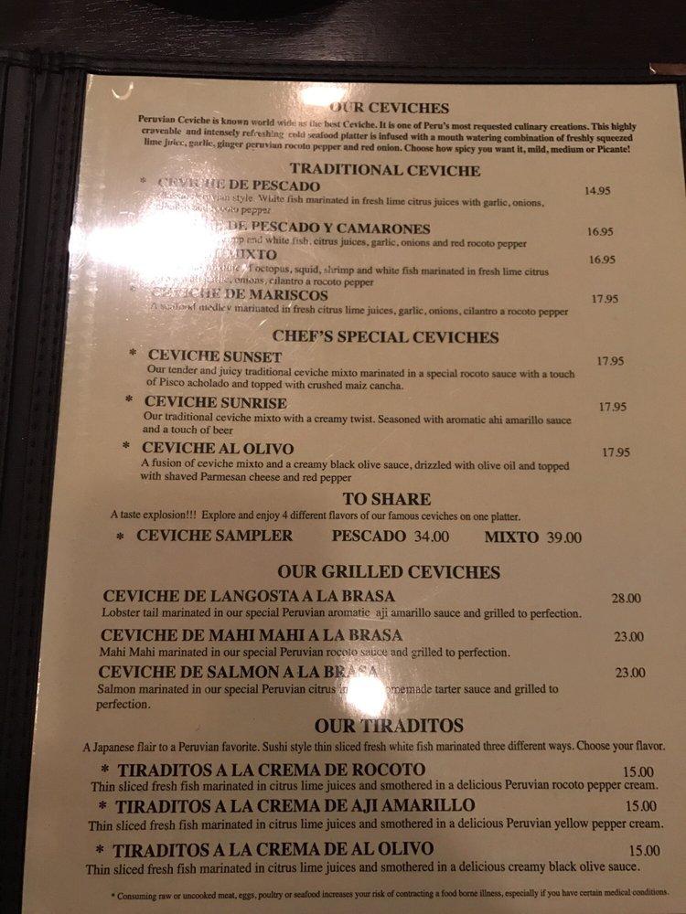 Menu at El Inka Grill restaurant, Orlando, Dr Phillips Blvd