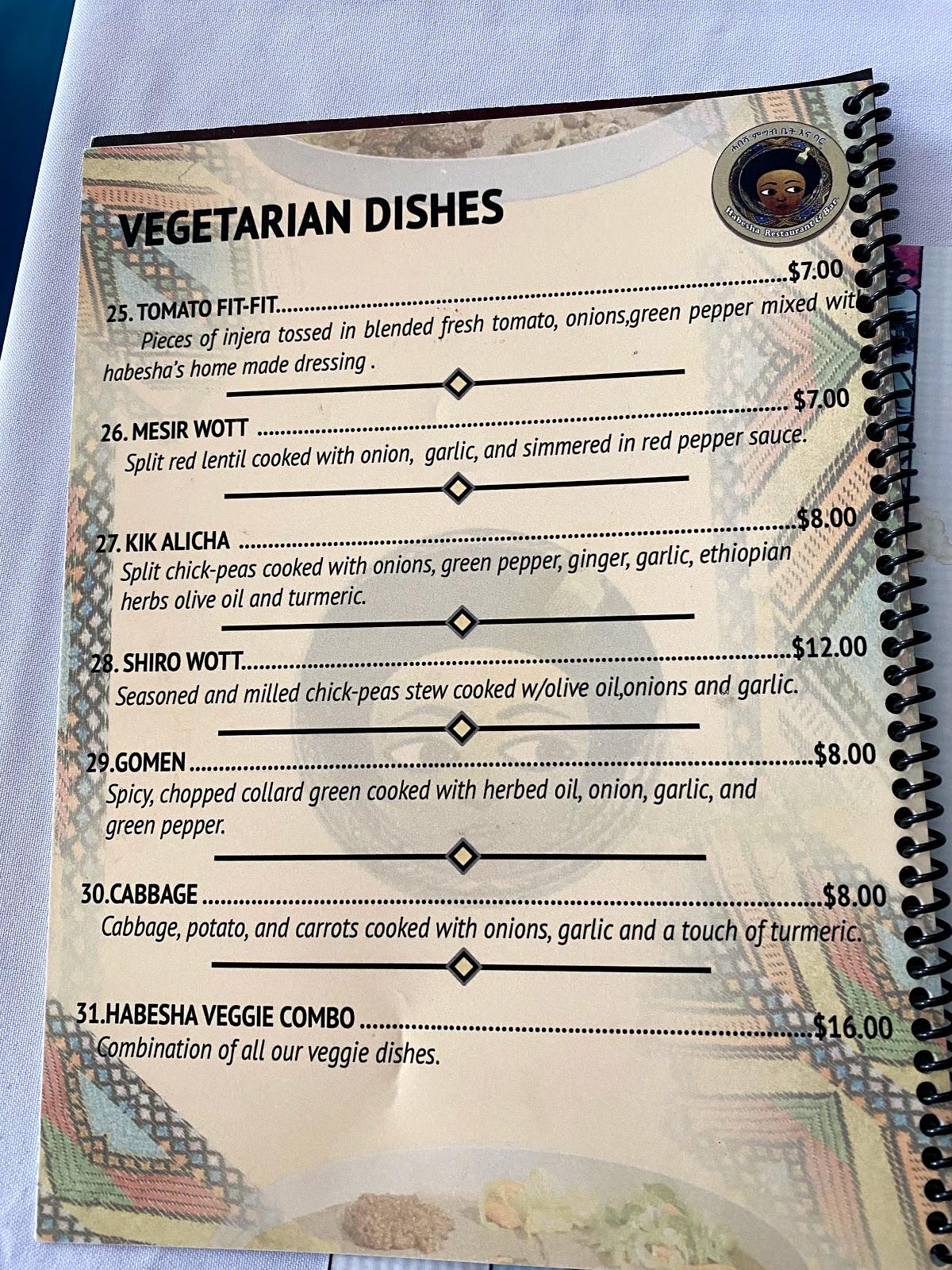 Menu at HABESHA RESTAURANT & BAR, Las Vegas