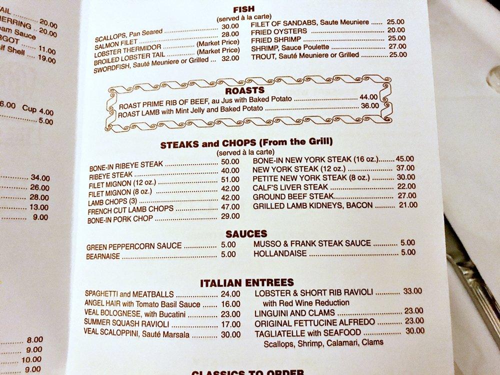 Menu at Musso & Frank Grill pub & bar, Los Angeles
