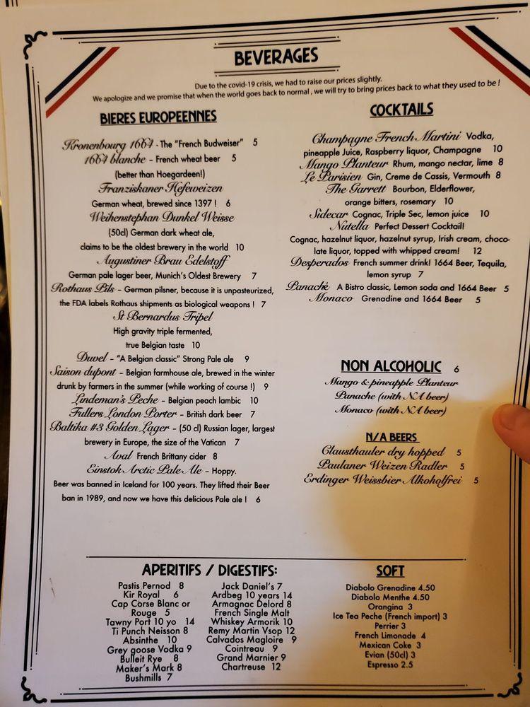 Menu at Once Upon A Time In France restaurant, Nashville
