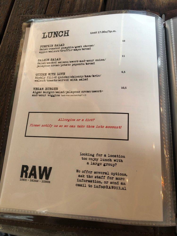 Menu at Raw, Tilburg