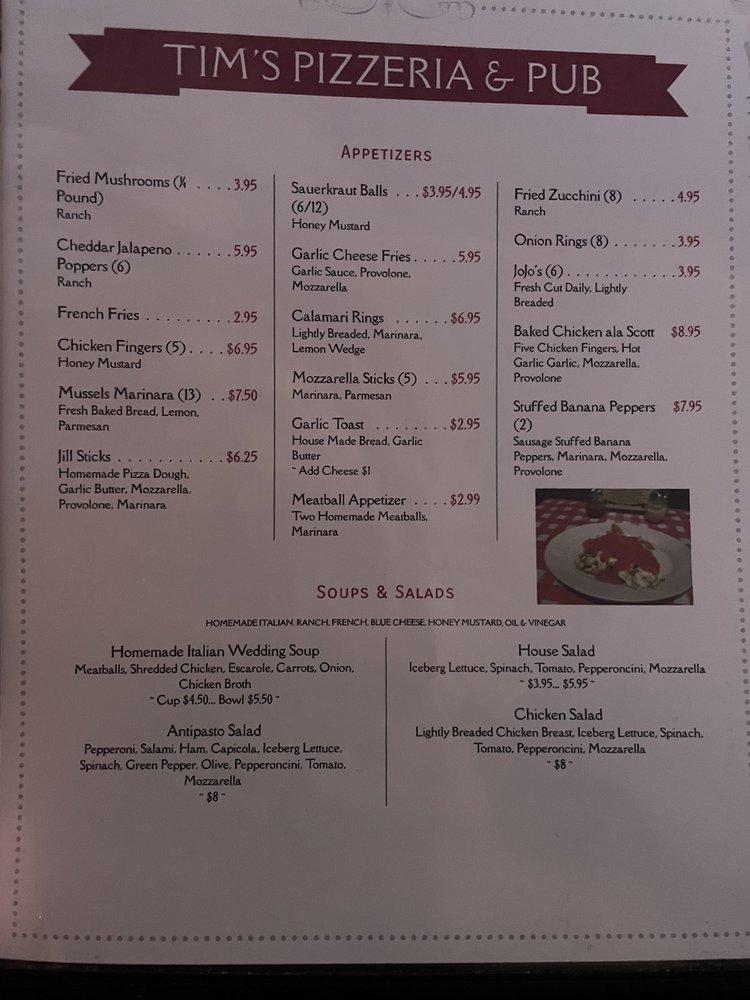 Menu at Tim's Pizzeria And Pub, Cuyahoga Falls