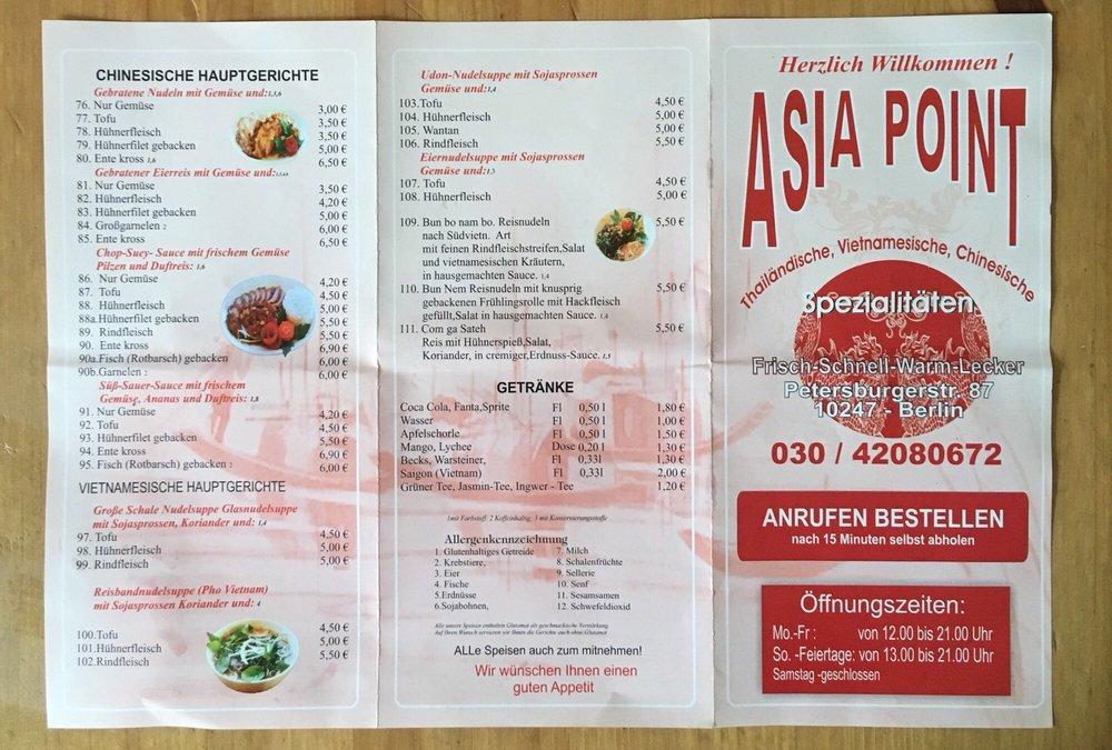 Menu at ASIA POINT restaurant, Berlin, Petersburger Str. 87