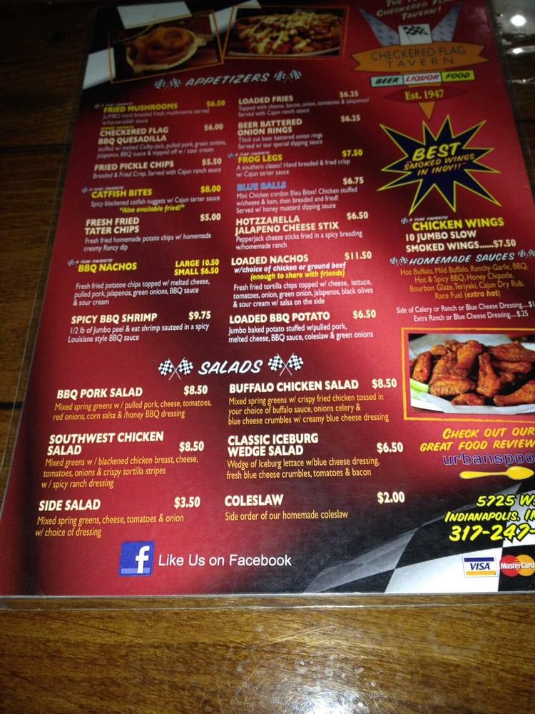 Menu at Checkered Flag Tavern pub & bar, Indianapolis