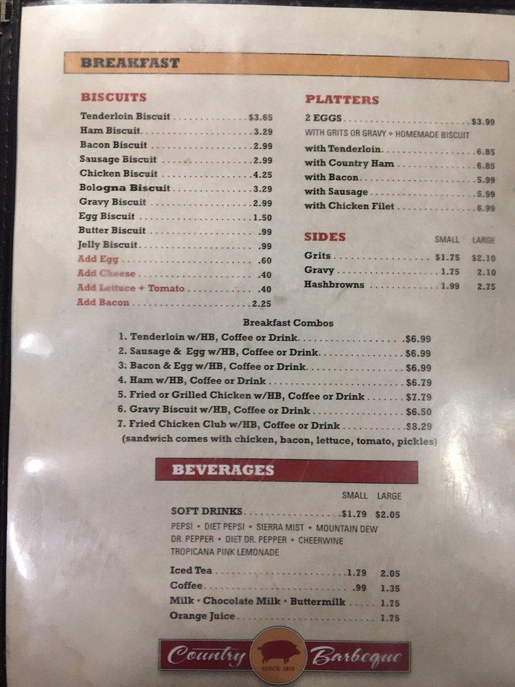 Menu at Country BBQ, High Point, Sedgebrook St