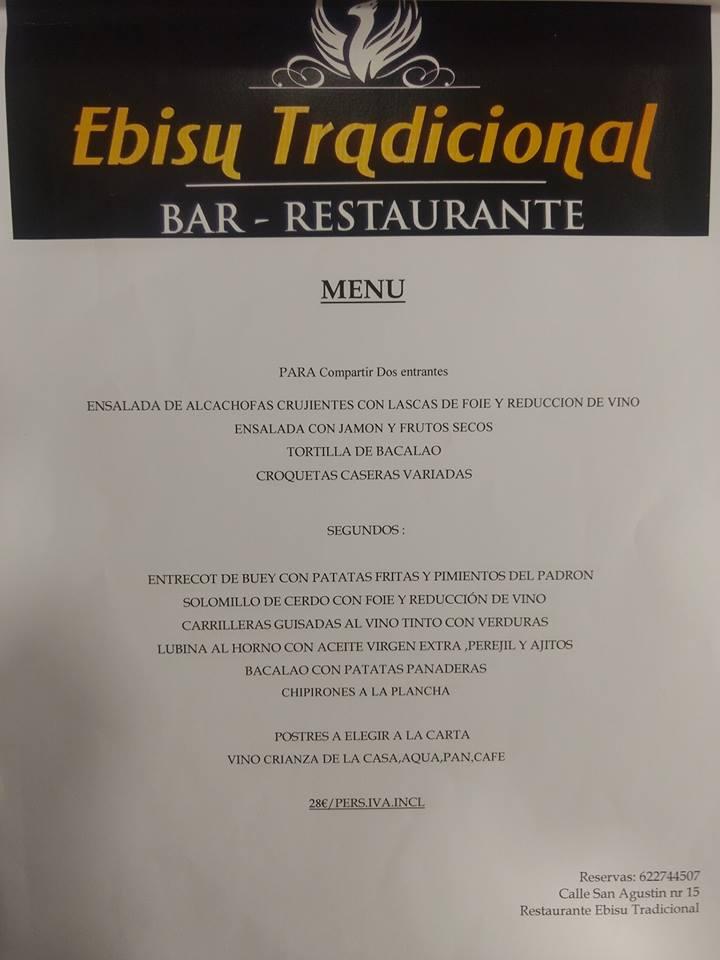 Carta de Ebisu Tradicional.Bar-Restaurante, Logroño