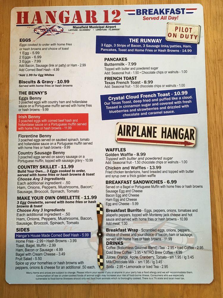 Menu at Hangar 12 Restaurant, Mansfield