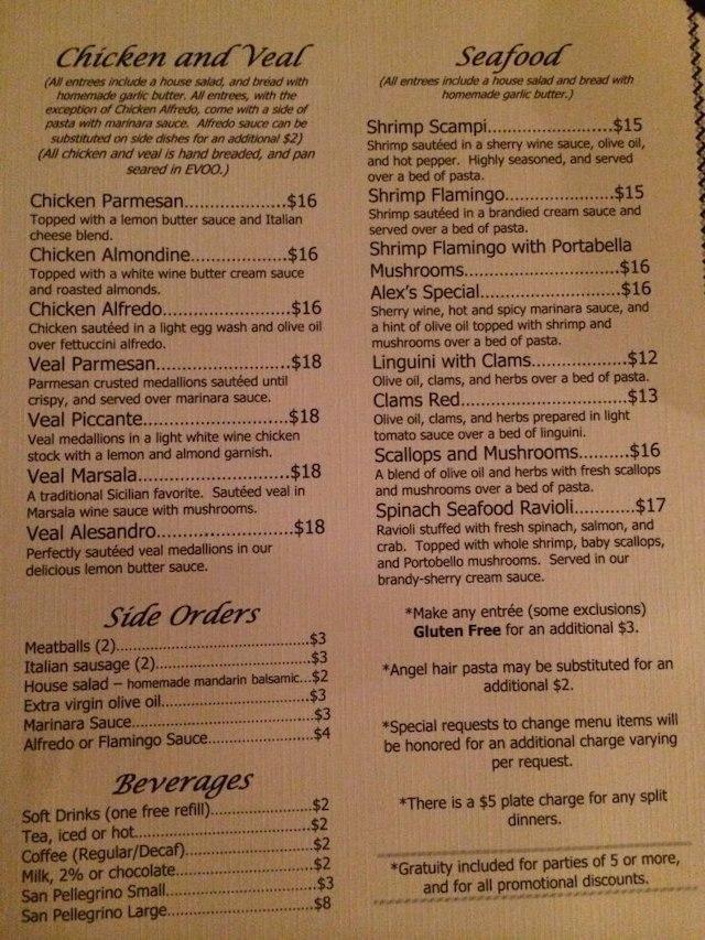 Menu at The Italian Connection restaurant, Fort Wayne
