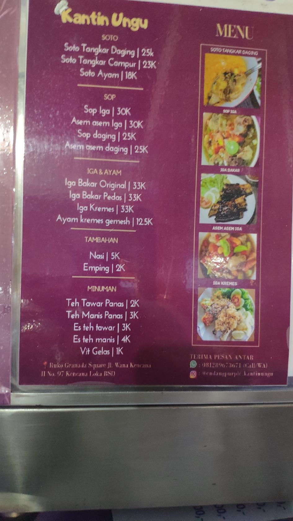 Menu at Kantin Ungu restaurant, South Tangerang