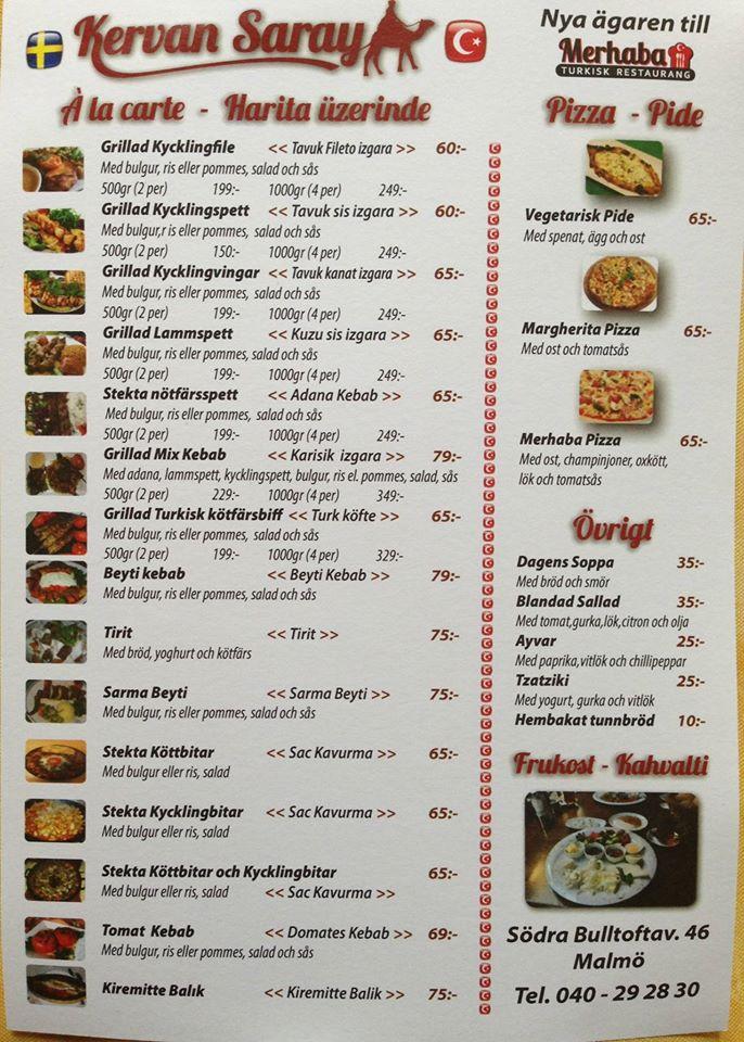 Carta del restaurante Kervan Saray Restaurang, Suecia