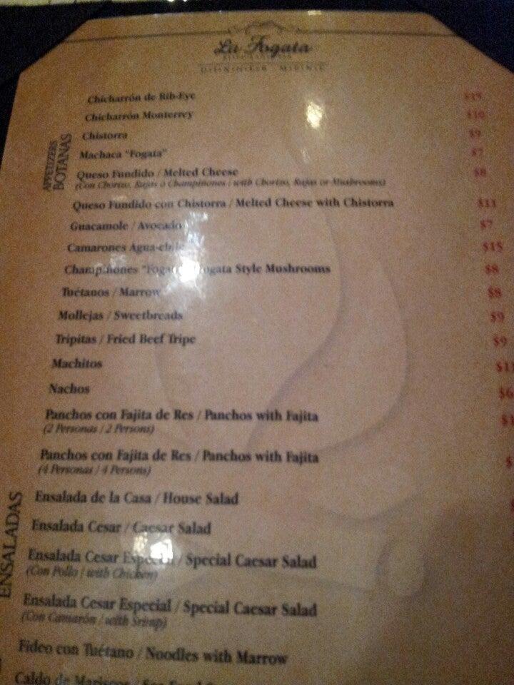 Menu at La Fogata restaurant, Mission, 300 N Shary Rd
