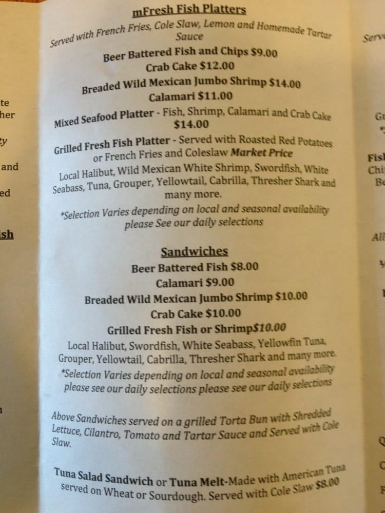 Menu at Mitch's Seafood pub & bar, San Diego