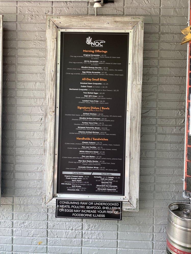 Menu at NQC Miami (DRIVE THRU) pub & bar, Miami Lakes