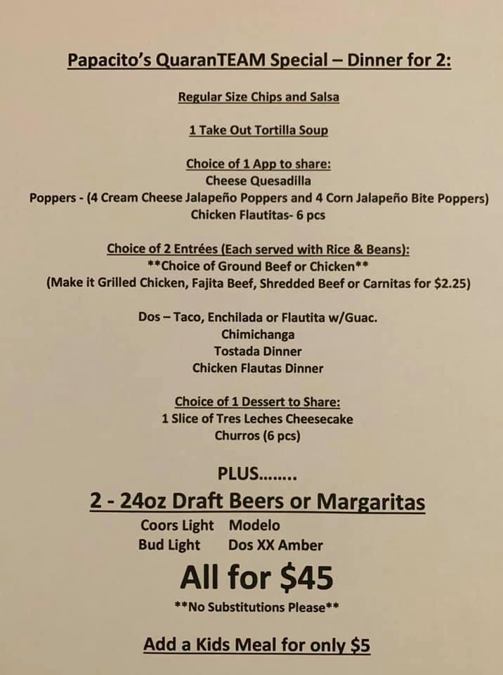 Menu at Papacito's Mexican Grill & Cantina restaurant, Oroville, Oro ...