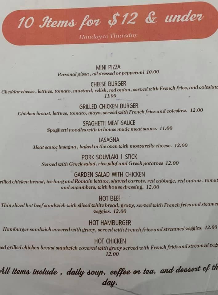 Menu at Philos Greek Cuisine and Pizzeria, Cornwall