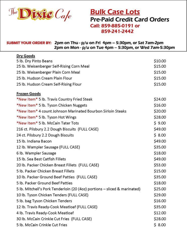 Menu at The Dixie Cafe & Quick Stop, Lexington