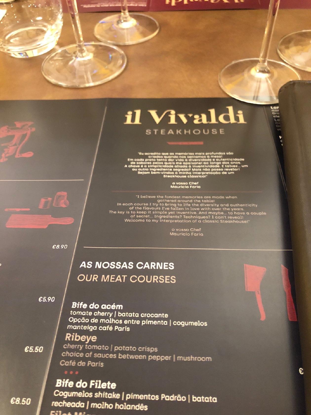 Menu em Il Vivaldi restaurante, Funchal