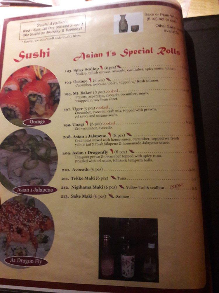 Menu at Asian 1 restaurant, Bellingham, Meridian St #101