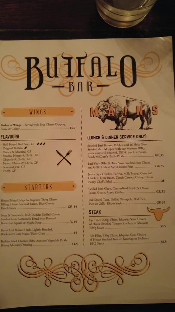 Menu at Buffalo Bar, Brisbane City