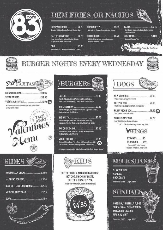 Menu at Cafe 83, Kemnay