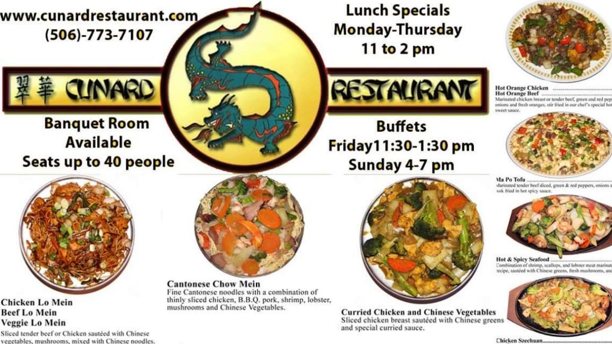 Menu at Cunard Restaurant, Miramichi
