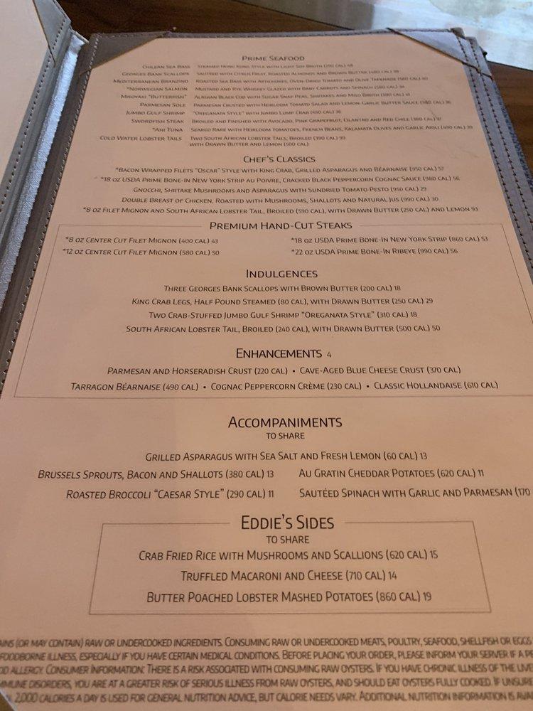 Menu at Eddie V's Prime Seafood steakhouse, Boston