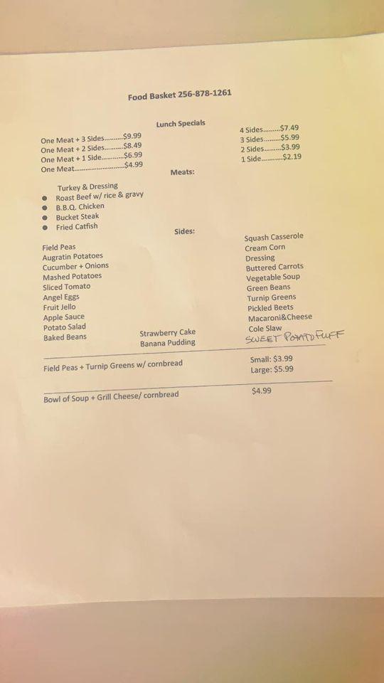 Menu at Food Basket restaurant, Albertville