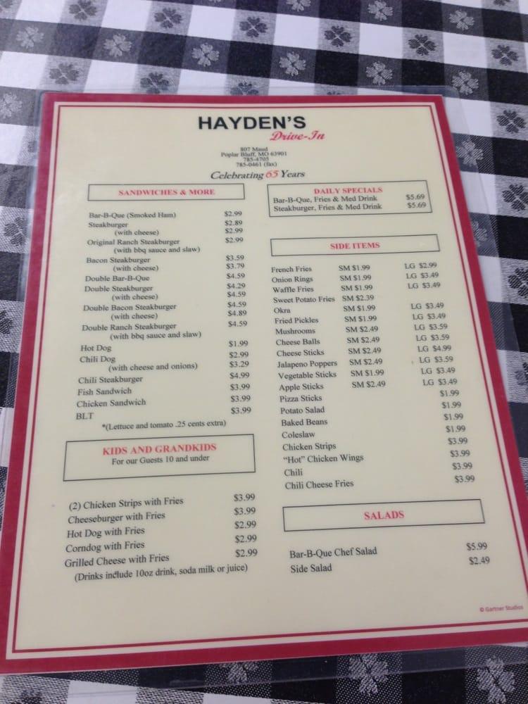 Menu at Hayden Drive-In BBQ, Poplar Bluff