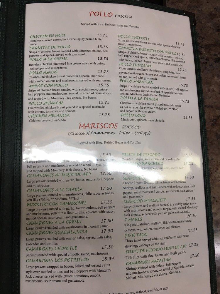 Menu at Los Potrillos restaurant, Everett