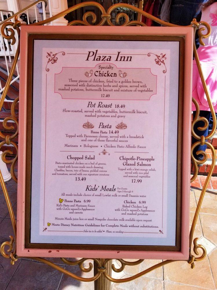 Menu at Plaza Inn restaurant, Anaheim, Disneyland Park