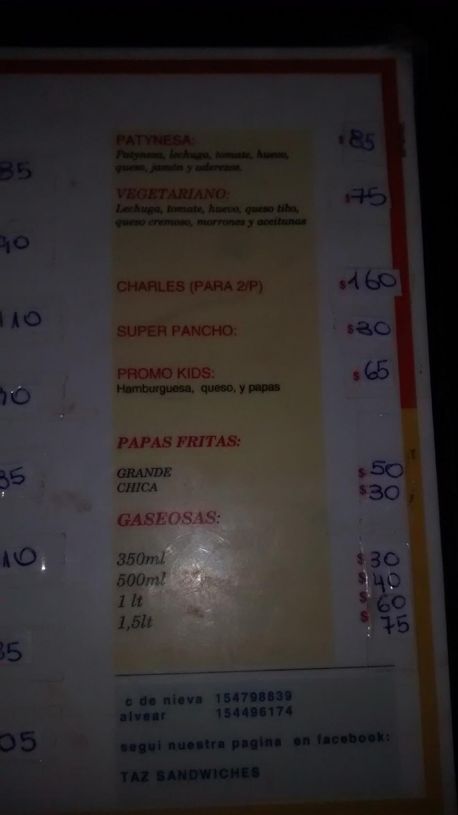 Carta del restaurante Taz Sandwiches, San Salvador del Jujuy, General ...