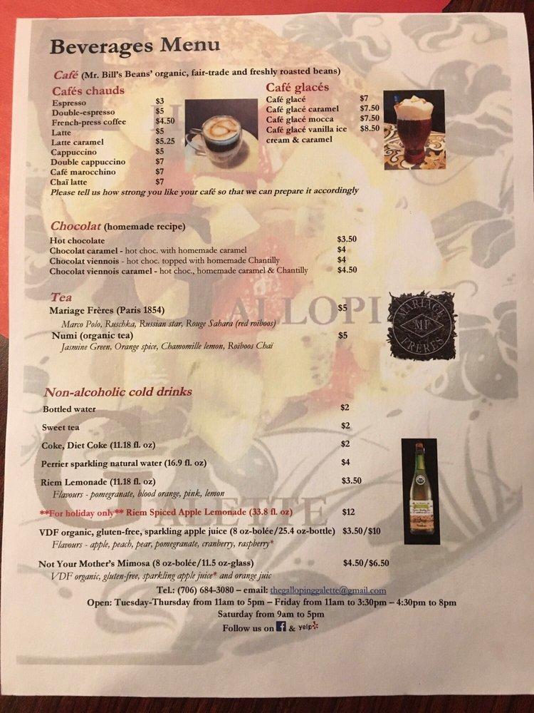 Menu at The Galloping Galette cafe, Braselton