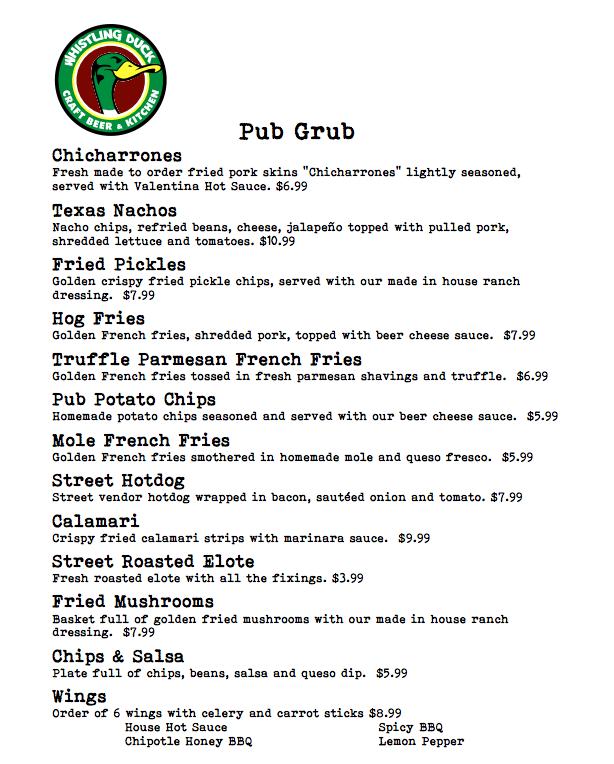 Menu at Whistling Duck Mission pub & bar, Mission