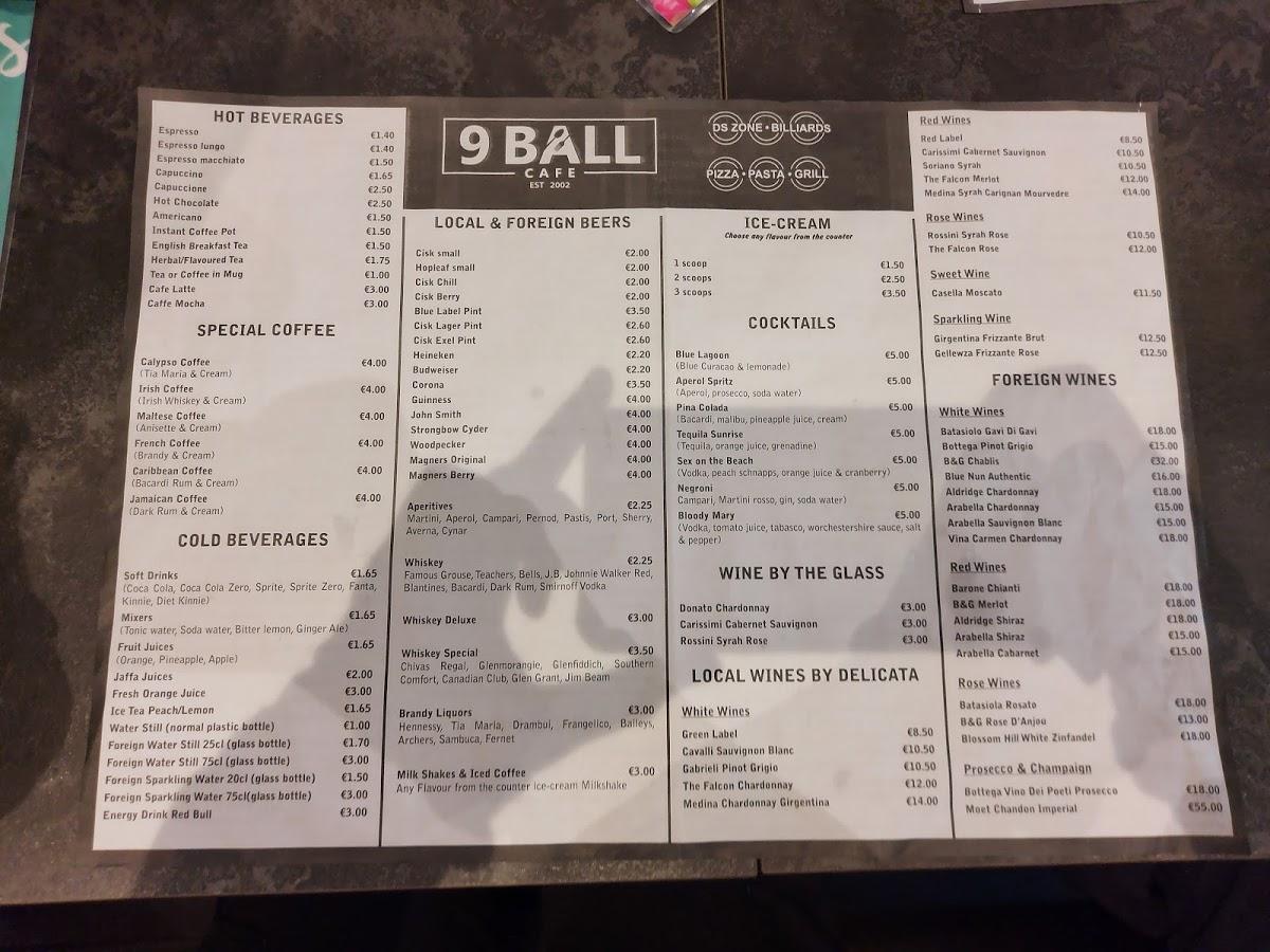 Menu at 9 Ball Cafe, Saint Paul's Bay