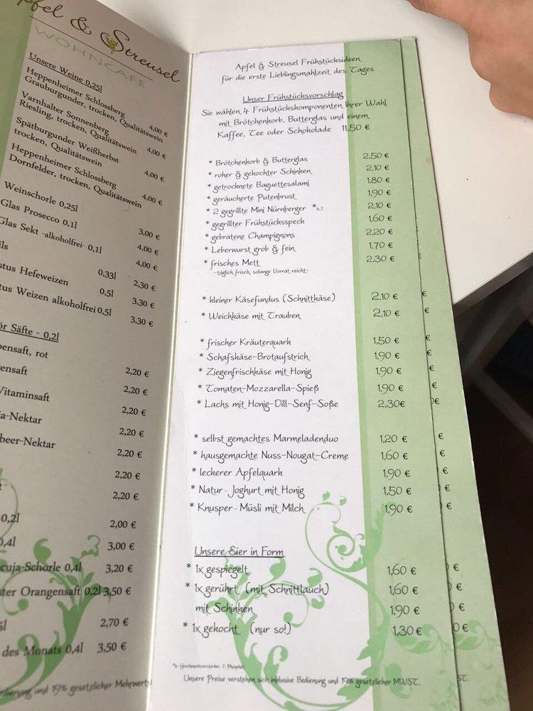 Speisekarte von Apfel und Streusel cafe, Weinheim