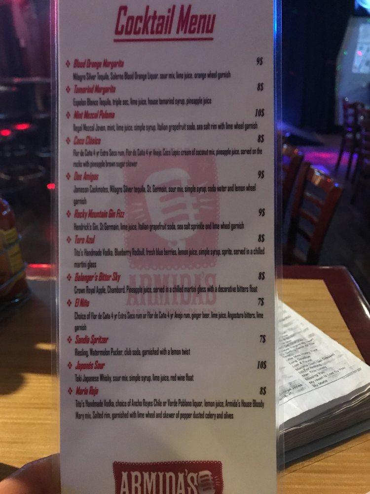 Menu at Armida's pub & bar, Denver