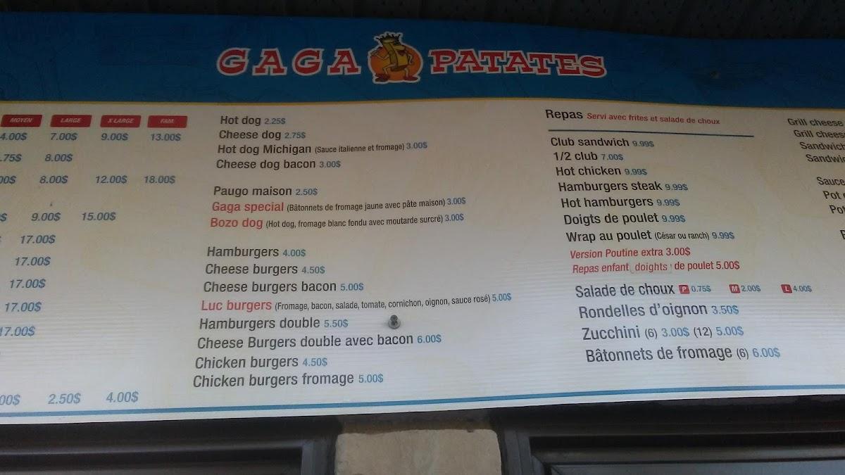 Menu at Ga-Ga Patates restaurant, Gatineau