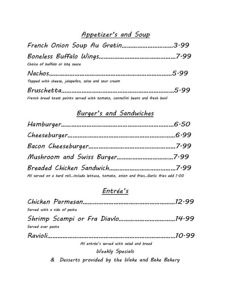 Menu at J. Landry Catering restaurant, Naugatuck