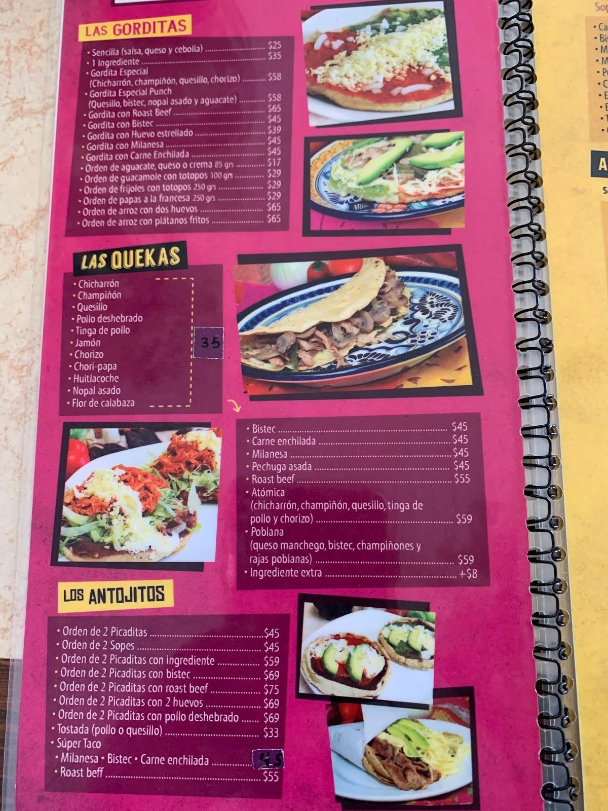 Carta del restaurante Las Quekas Cholula, Cholula, Calle 14 Ote 1439-Loc E