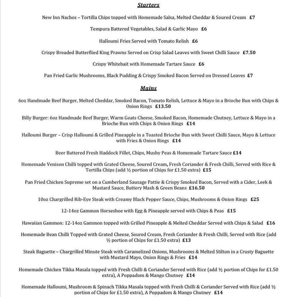 Menu at New Inn pub & bar, Shrewsbury, Hook-a-gate