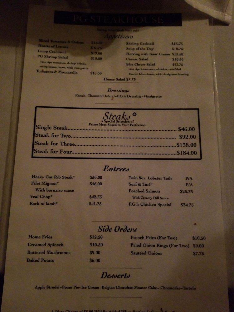 Menu at PG Steakhouse, Huntington