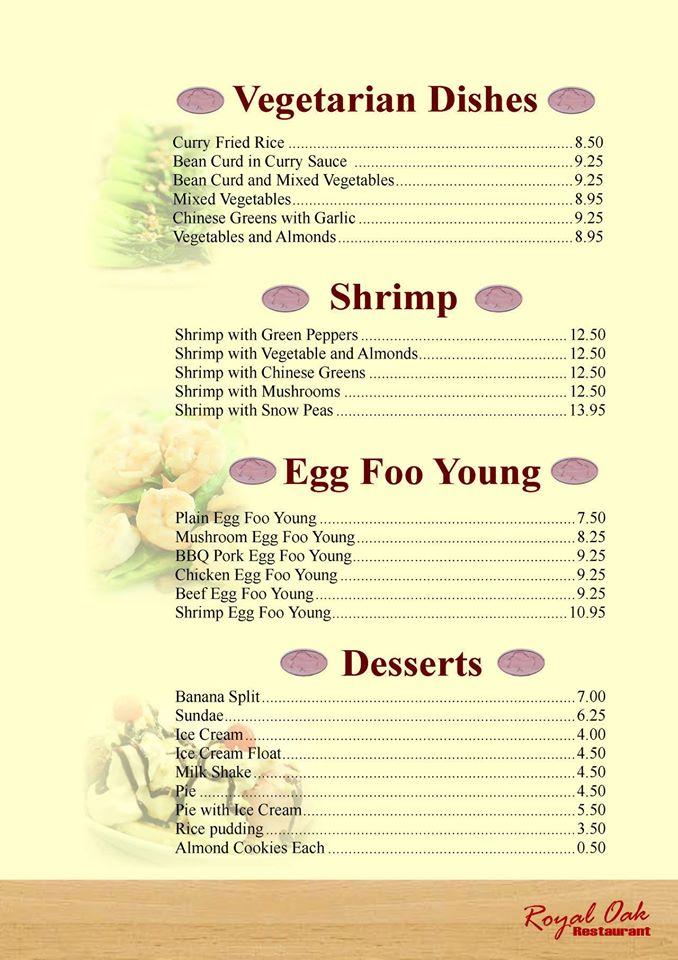 Menu at Royal Oak Restaurant, Orillia