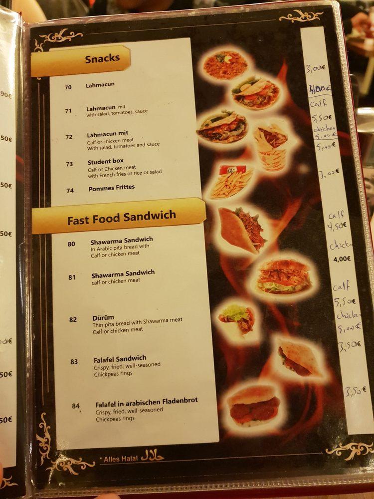 Speisekarte von Sindbad fast Food, München, Schwanthalerstraße 2
