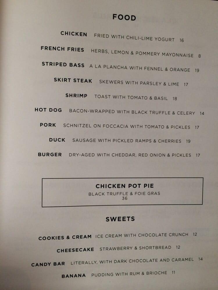 Menu at The NoMad Bar, New York City, 10 W 28th St