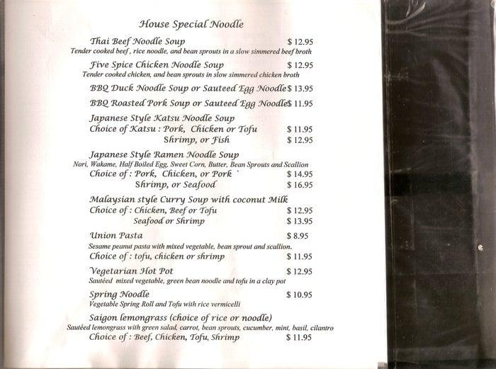 Menu at Asiana Noodle Shop restaurant, Burlington