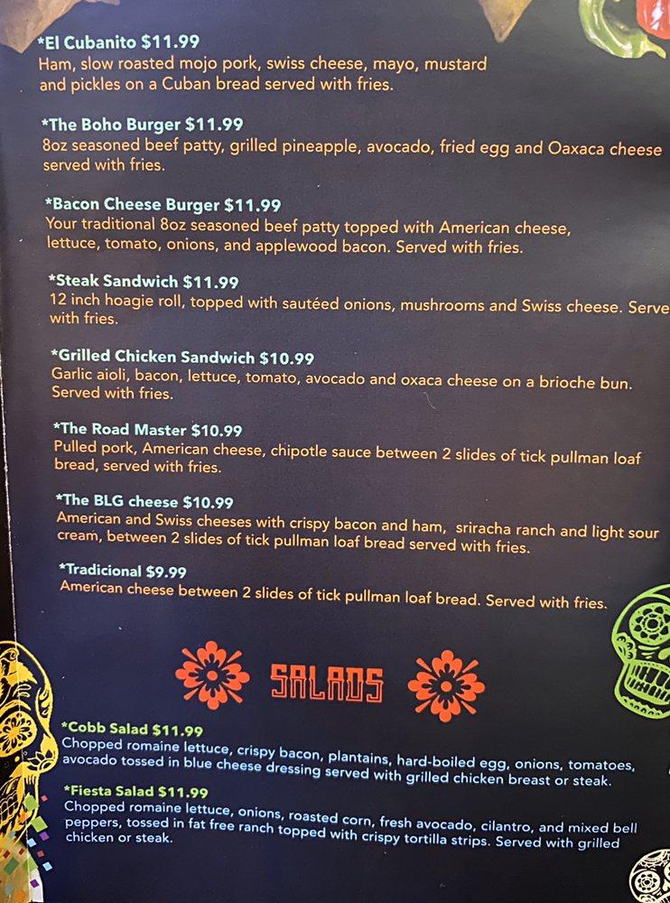 Menu at Bohemian Latin Grill restaurant, Fort Lauderdale