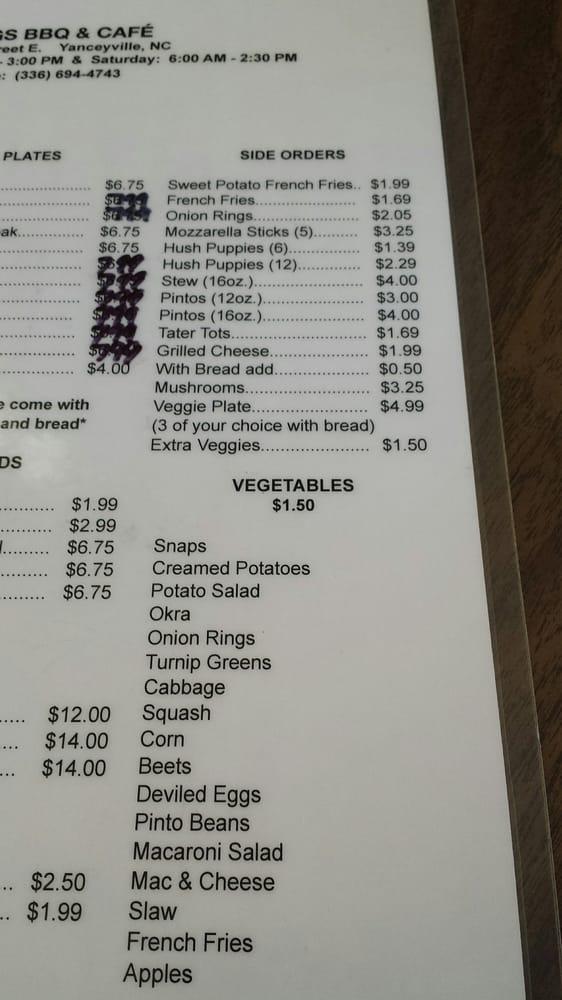 Menu at Briggs Bar-B-Que & Grill, Yanceyville, 989 E Main St