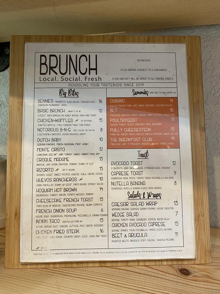 Menu at Brunch 101 of Hoquiam restaurant, Hoquiam