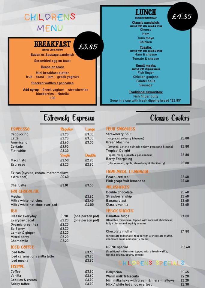 Menu at DRINC cafe, Ramsbottom